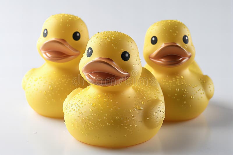 Three Yellow Rubber Ducks Isolated on White Background, Front View ...