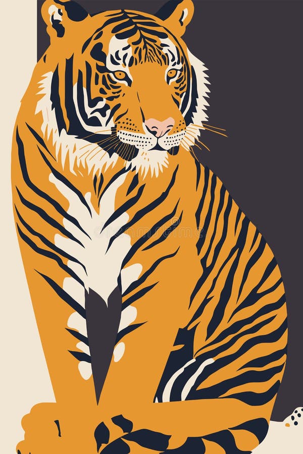 Tiger in Flat Vector Style for Poster Wall Art Decor Boho Illustration ...