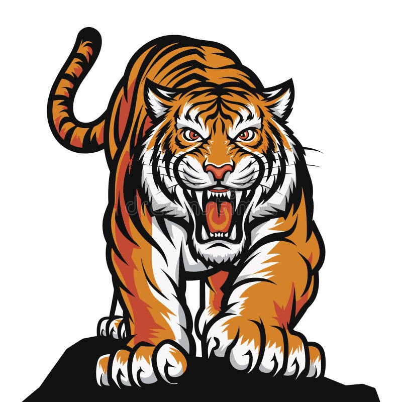 Illustration of a Tiger with Its Mouth Open and Its Claws Out Stock ...