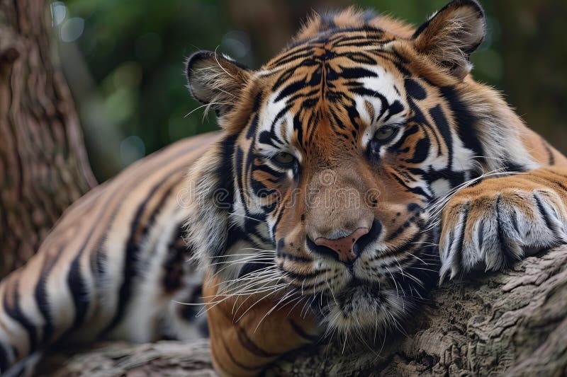 Illustration of Tiger Lounging on a Tree Log in the Zoo, High Quality ...