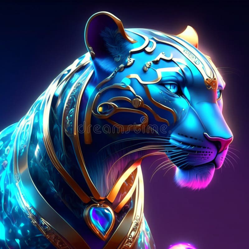 Tiger Head with Neon Light Effect. Vector Illustration on Black ...