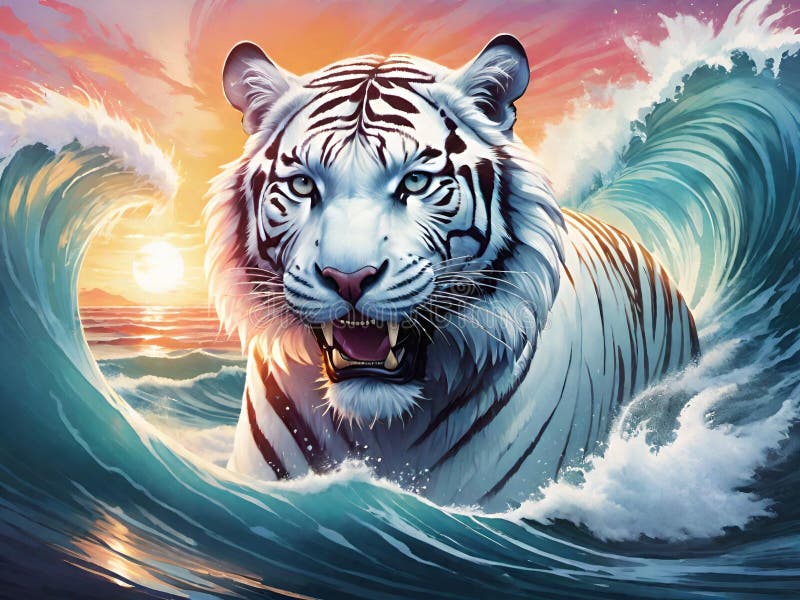 Illustration of Tiger on the Sea Stock Illustration - Illustration of ...