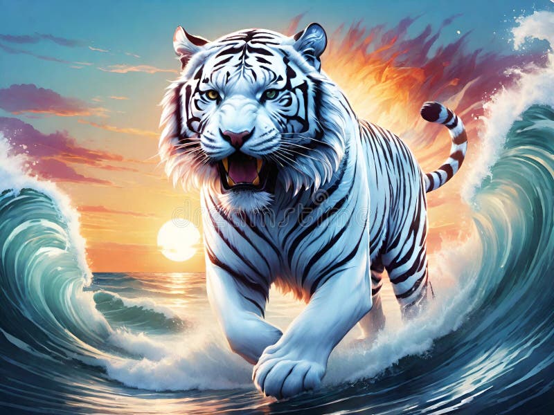Illustration of Tiger on the Sea Stock Illustration - Illustration of ...
