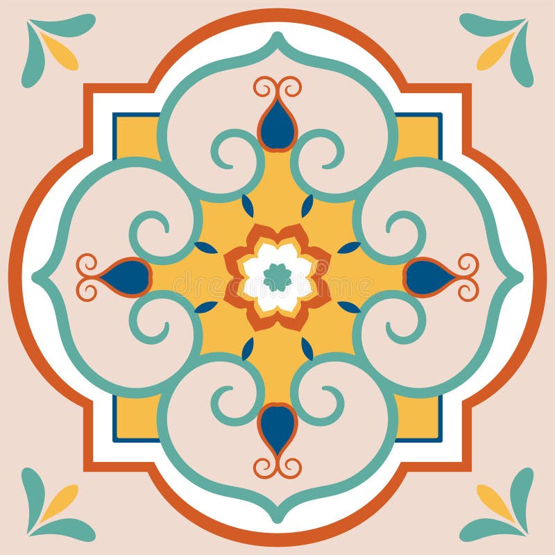 Illustration of Tiles Textured Symmetrical Retro Pattern Stock ...