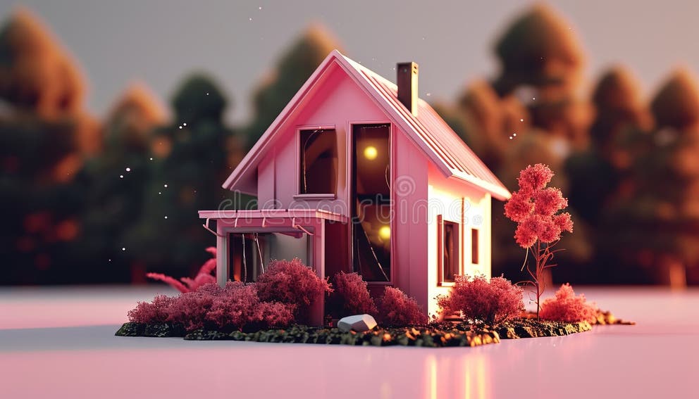 Illustration of a Tiny Pink House Model Stock Illustration ...