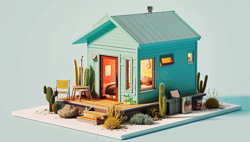 Illustration of a Tiny Turquoise House Model Stock Illustration ...