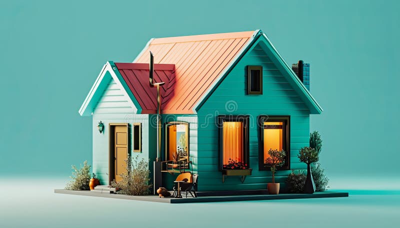 Illustration of a Tiny Turquoise House Model Stock Illustration ...