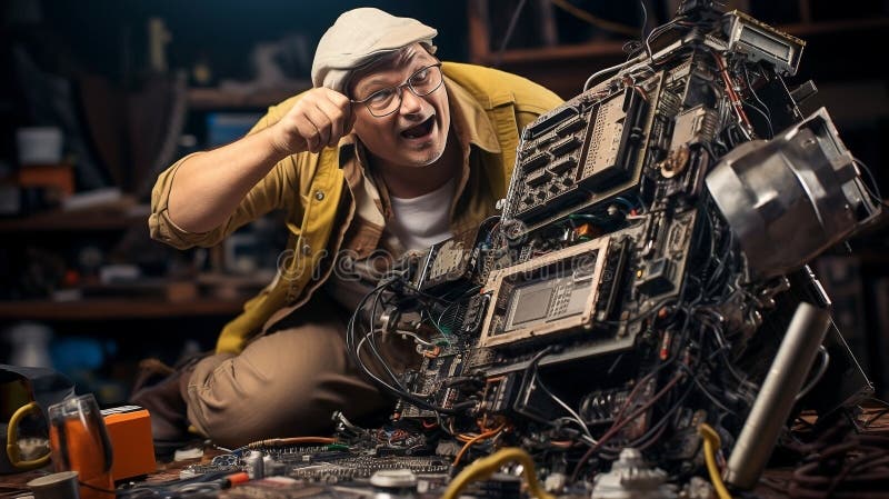 Illustration of Tiny Workers Repairing a Computer Motherboard Digital ...