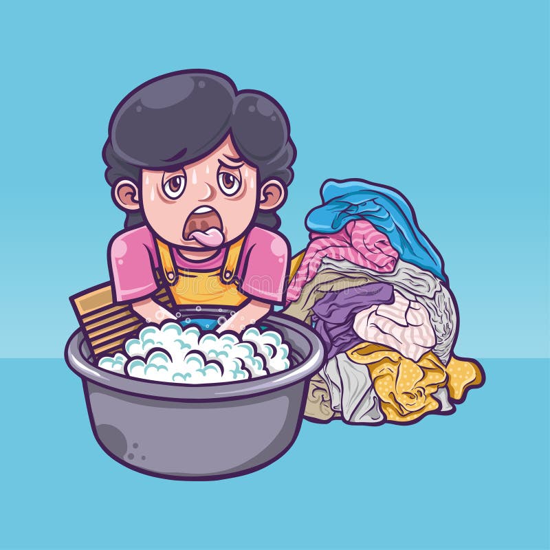 Illustration Tired Women Doing Manual Washing Laundry Stock ...