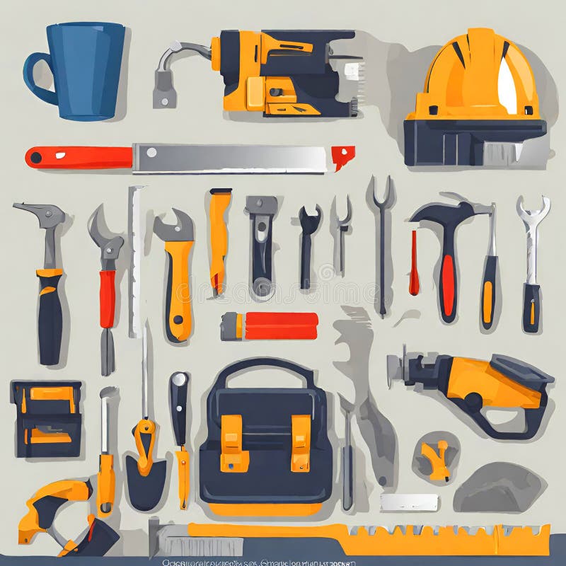 Illustration of Tools Ans Instruments Construction Worker Set on Light ...