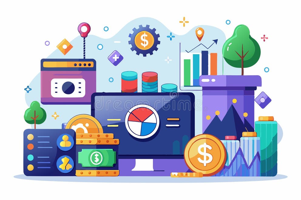 Illustration of Tools for Managing Cryptocurrency Portfolio: Computer ...