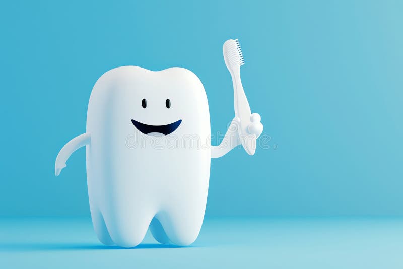 Illustration of Tooth with Toothbrush on Blue, AI Generated Stock ...