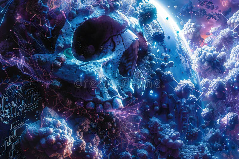 A Top-down View of an Alien Planet with the Silhouette of a Skull and ...