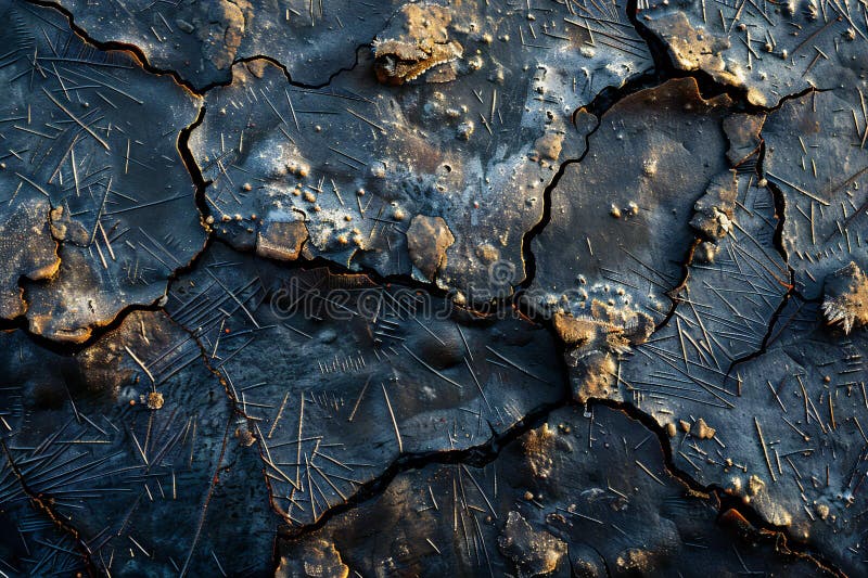 Top Down View of an Old Frozen Metal Surface with Thin Lines and ...