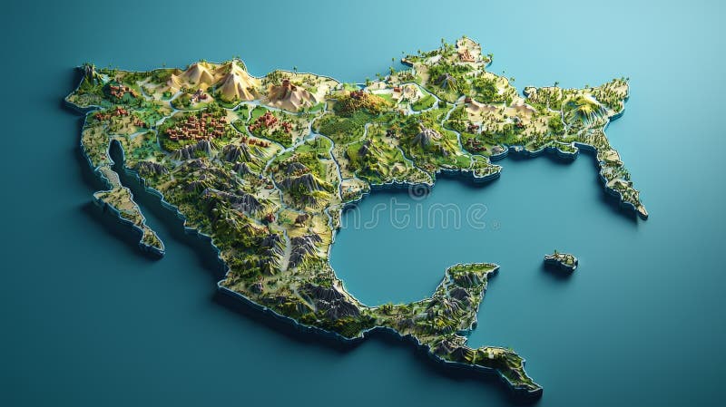 Illustration of a Topographic Map of Mexico in Three Dimensions Stock ...