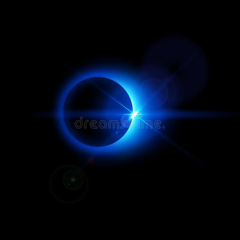 Sun Eclipse Blue Color Fire Dark Background Vector Moon Design Style ...