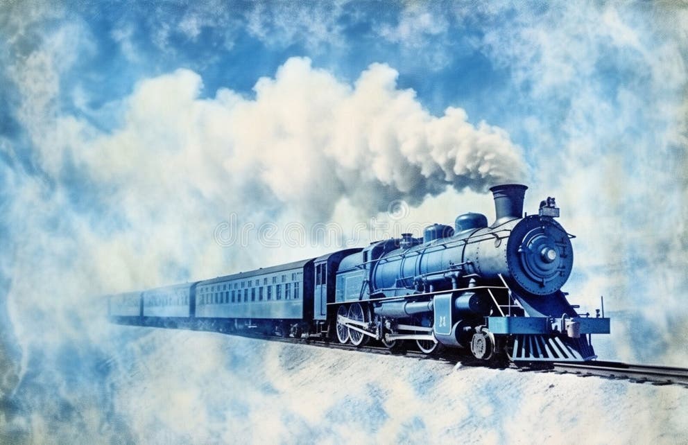 Illustration of a Train Engine Pulling Carriages Along a Track through ...