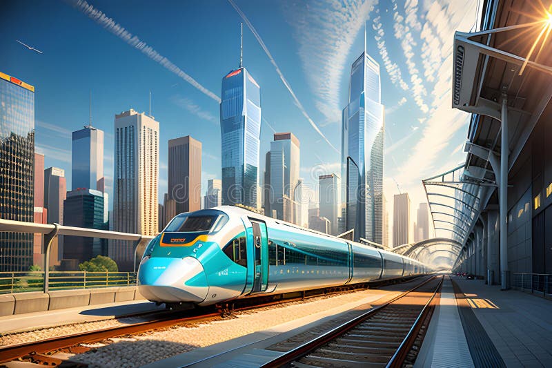 Illustration of Train on Railway. Transportation Concept Image Stock ...