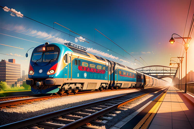 Illustration of Train on Railway. Transportation Concept Image Stock ...