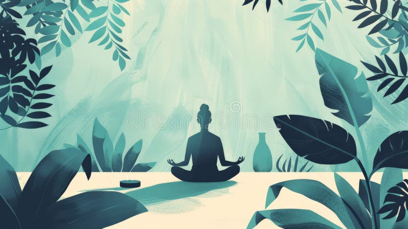 Illustration of Tranquil Meditation Surrounded by Nature, Embodying ...