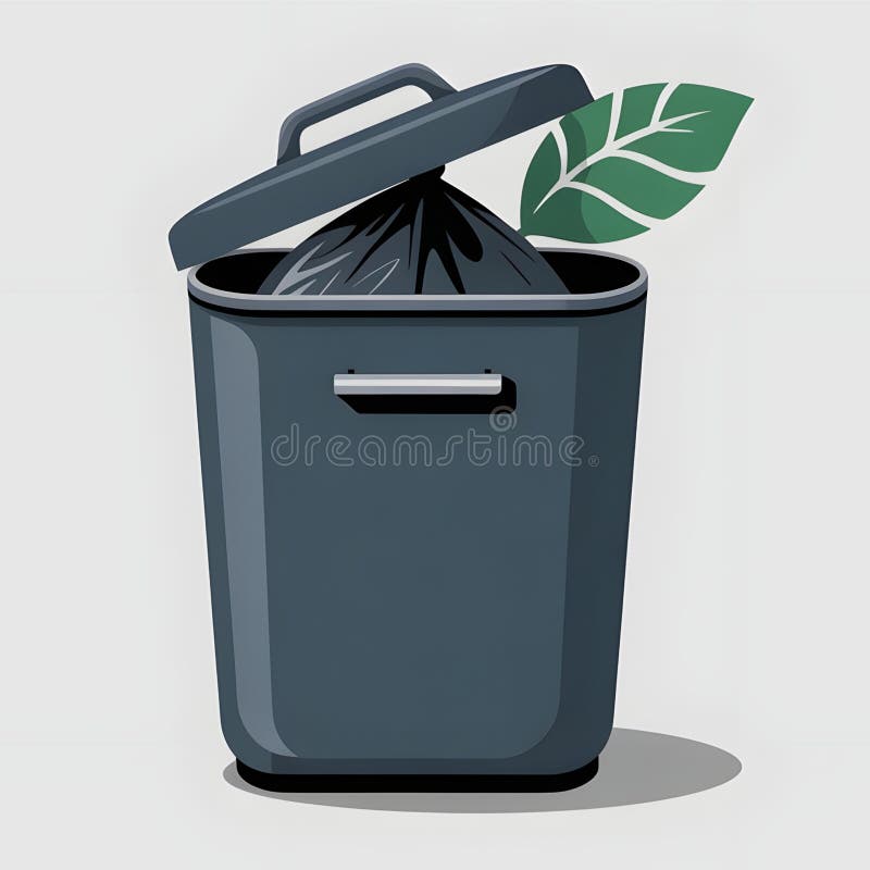 Trash Bin with Green Leaf - Eco-Friendly Waste Disposal Illustration ...