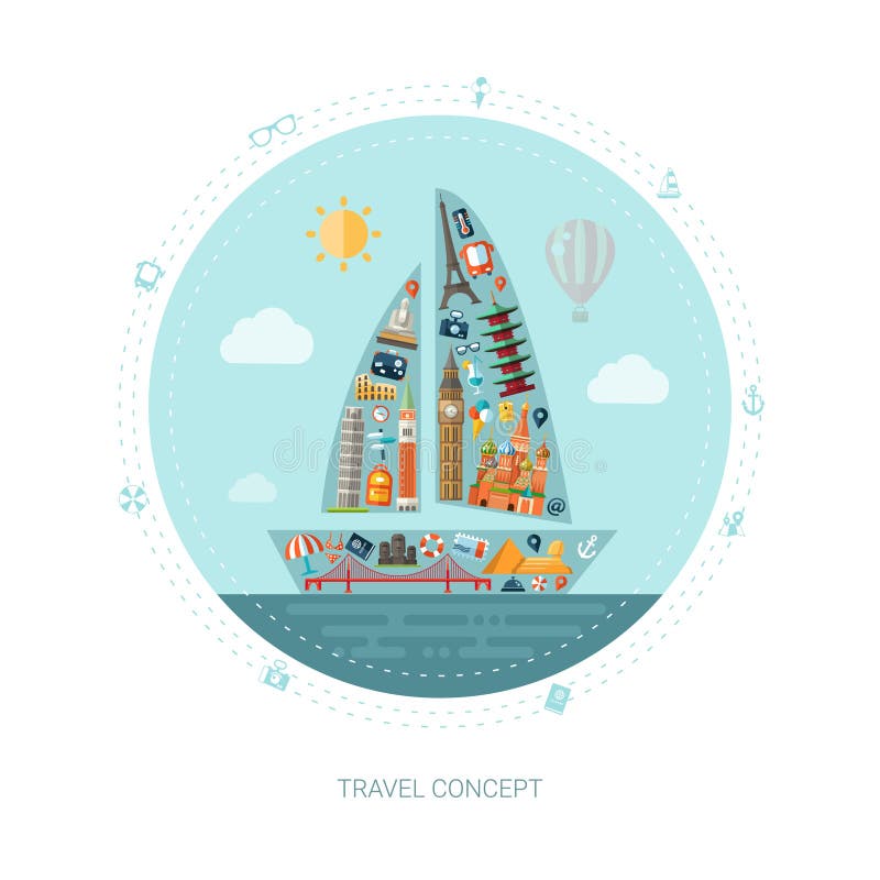 Illustration of Travel Flat Design Postcard with Stock Vector ...