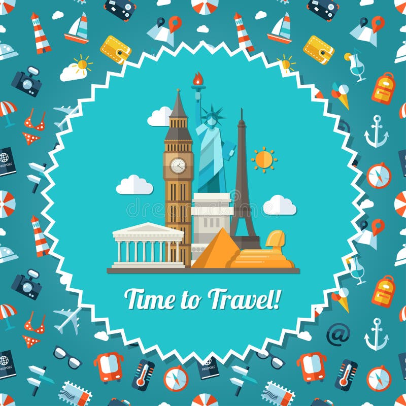 Illustration of Travel Flat Design Postcard with Stock Vector ...