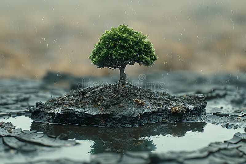 Illustration of Tree Atop a Dry Muddy Landscape, High Quality, High ...