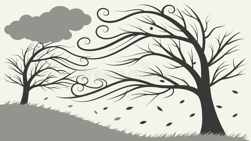 Tree Battling Strong Wind Illustration, Harsh Weather Scene, Vector ...
