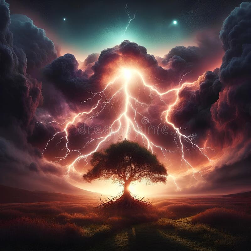Illustration of a Tree Being Struck by Lightning Stock Illustration ...
