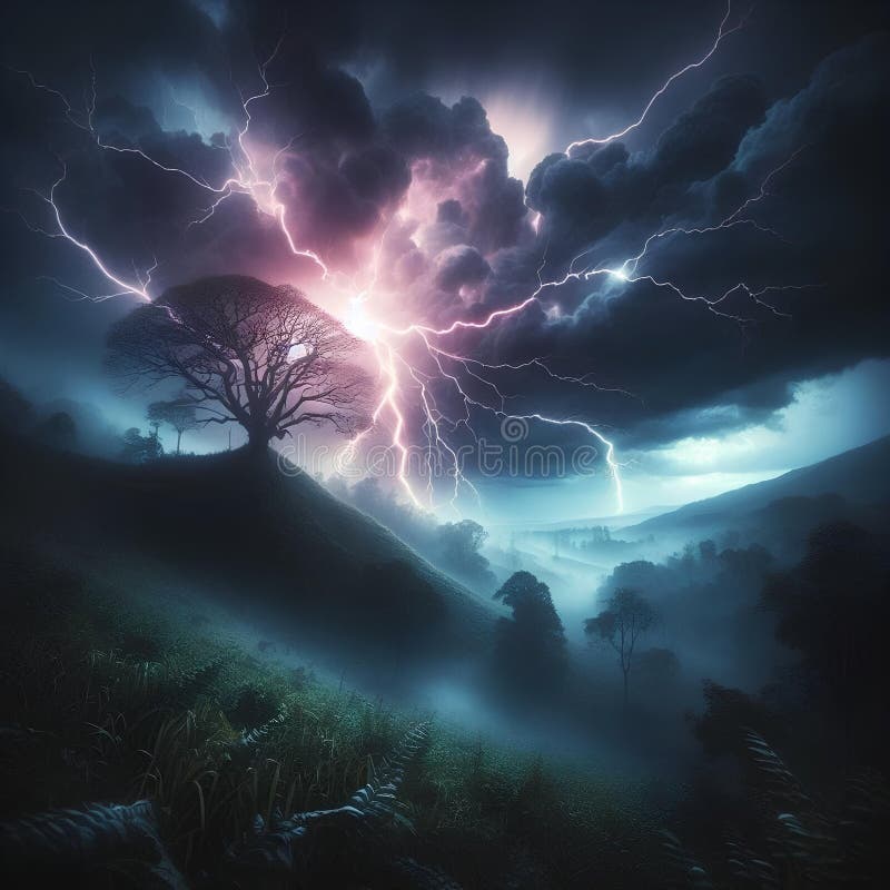 Illustration of a Tree Being Struck by Lightning Stock Illustration ...