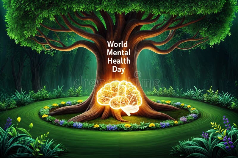 Illustration of a Tree with a Brain and Word Text World Mental Health ...