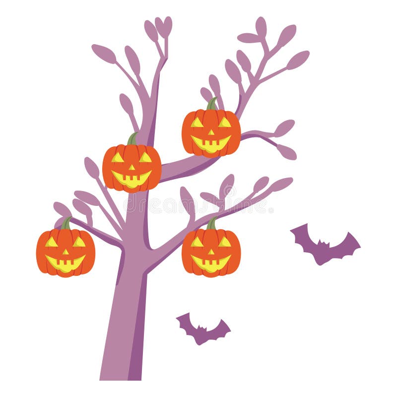 Illustration Tree Branch Pumpkins, and Bats Halloween Background Stock ...