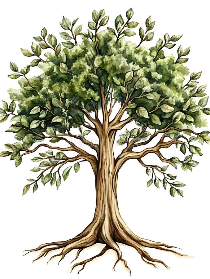 Illustration of a Tree with a Broad, Leafy Canopy and Visible Roots ...