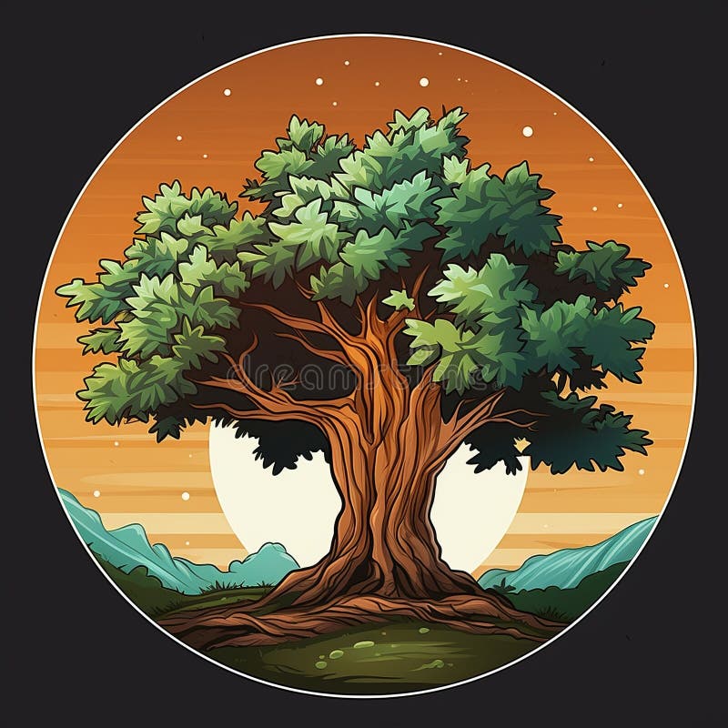 An Illustration of a Tree in a Circle Stock Illustration - Illustration ...