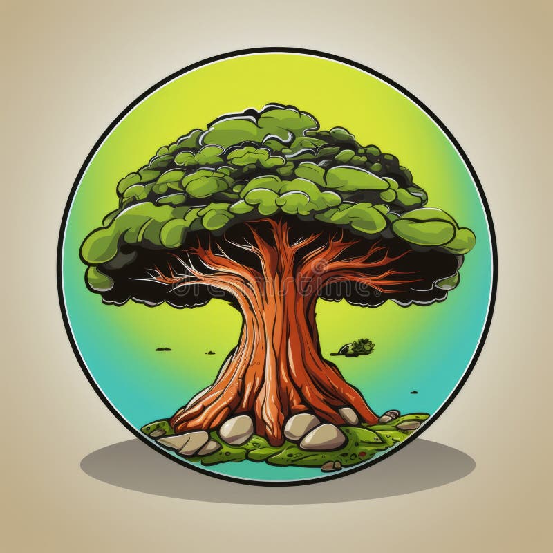 An Illustration of a Tree in a Circle Stock Illustration - Illustration ...