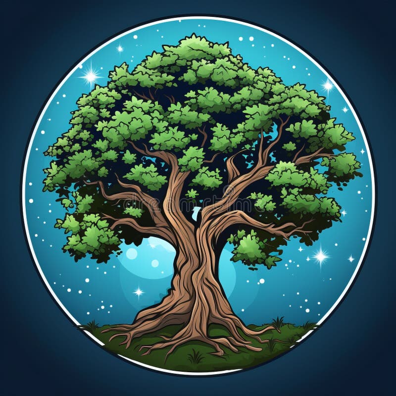 An Illustration of a Tree in a Circle with Stars Stock Illustration ...
