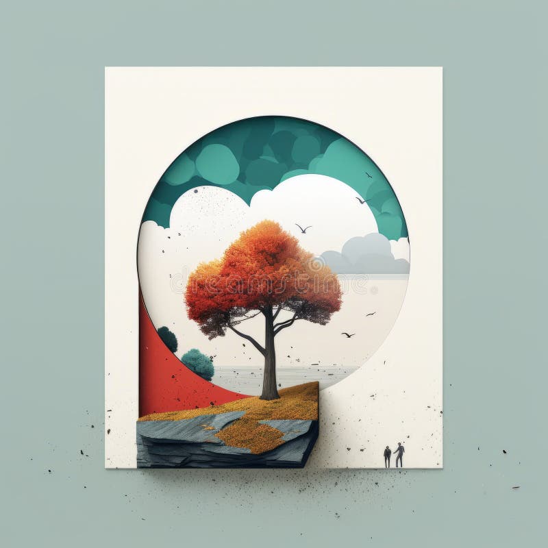 An Illustration of a Tree in a Circular Frame Stock Illustration ...