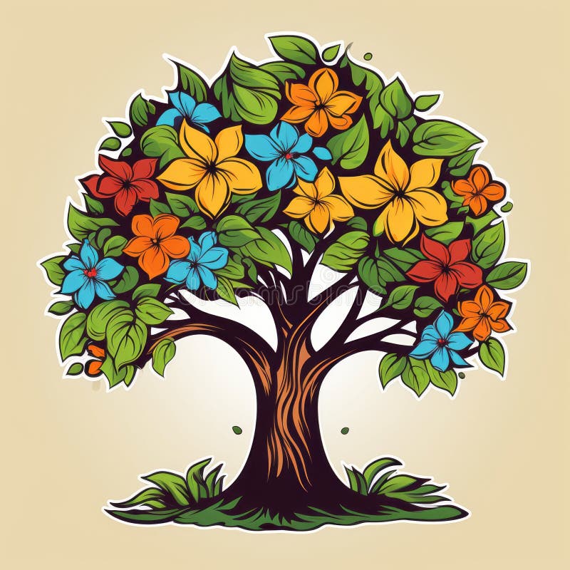 An Illustration of a Tree with Colorful Flowers Stock Illustration ...