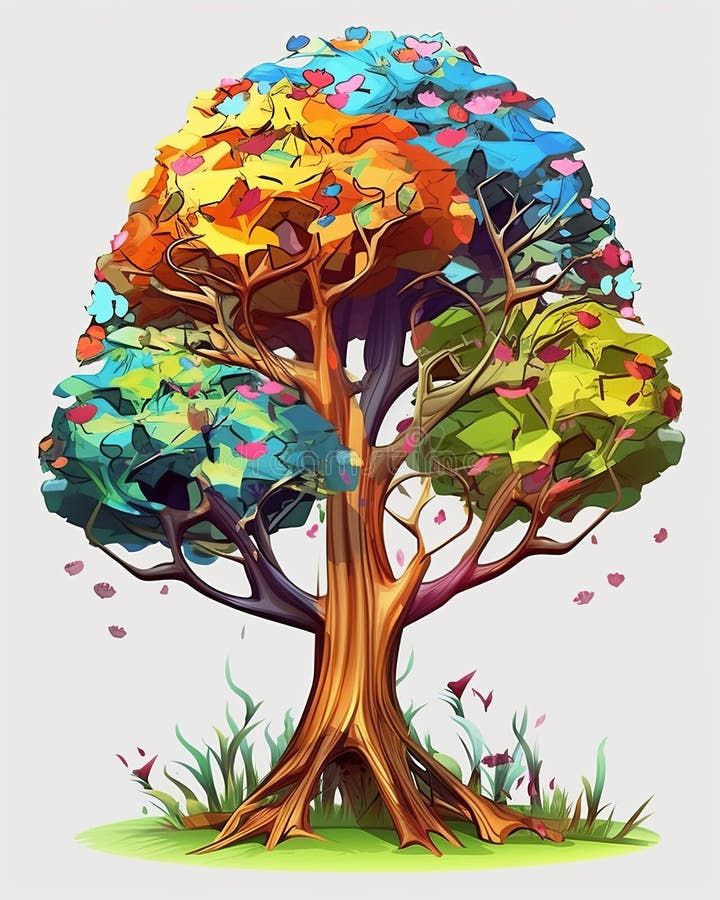 An Illustration of a Tree with Colorful Leaves Stock Illustration ...