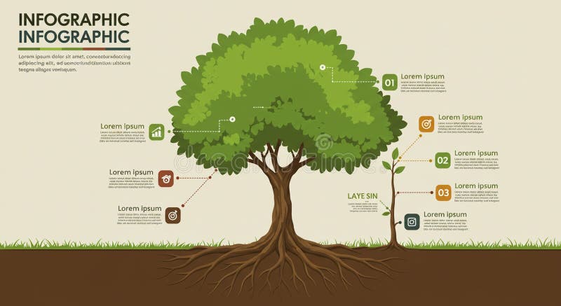 Illustration of a Tree with a Dense, Leafy Canopy and Extensive Root ...