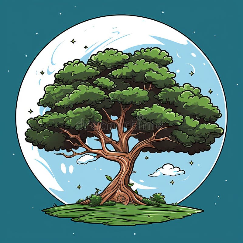 An Illustration of a Tree in Front of a Full Moon Stock Illustration ...