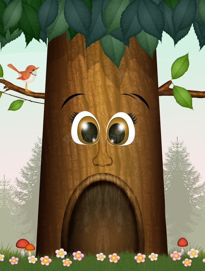 Tree with Funny Face in the Wood Stock Illustration - Illustration of ...