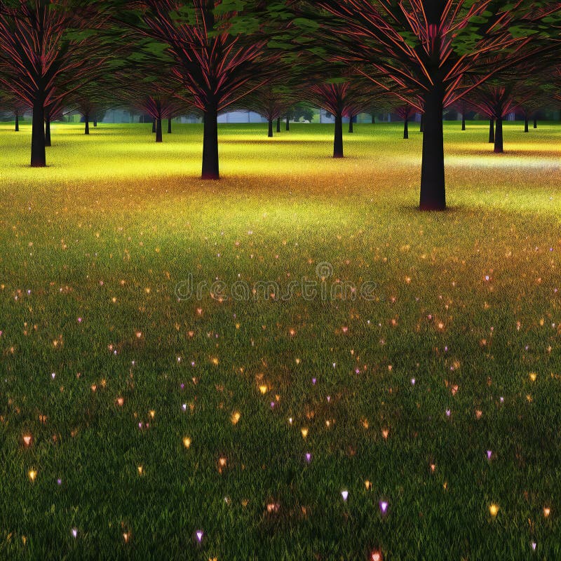Tree and Grass in the Park at Night Stock Illustration - Illustration ...