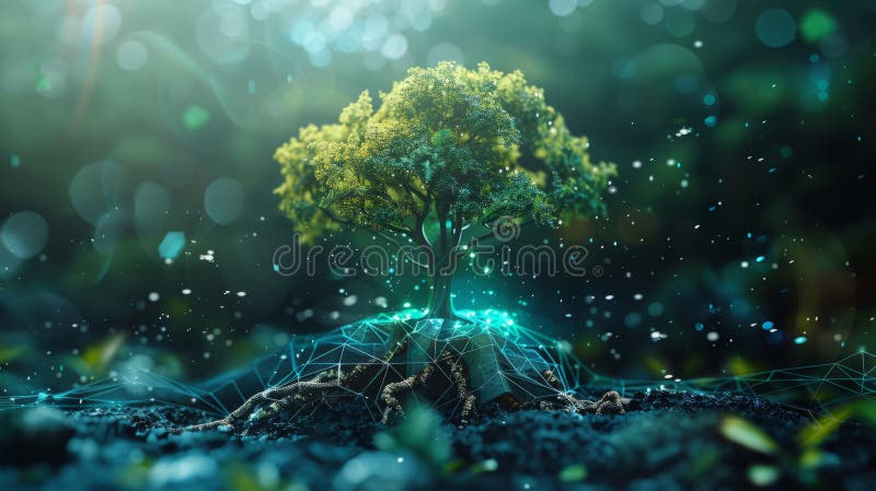 An Illustration of Tree Growth in a Digital Futuristic Polygonal Style ...