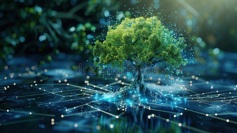 An Illustration of Tree Growth in a Digital Futuristic Polygonal Style ...