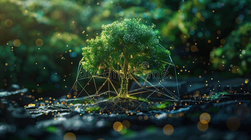 An Illustration of Tree Growth in a Digital Futuristic Polygonal Style ...