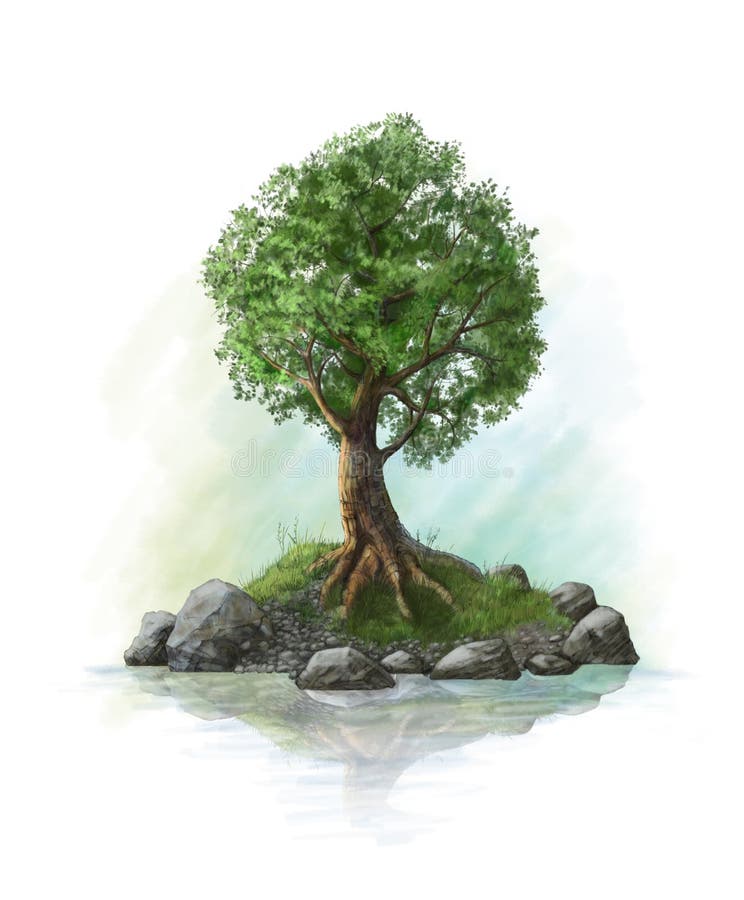 Illustration of a Tree on an Island Stock Illustration - Illustration ...