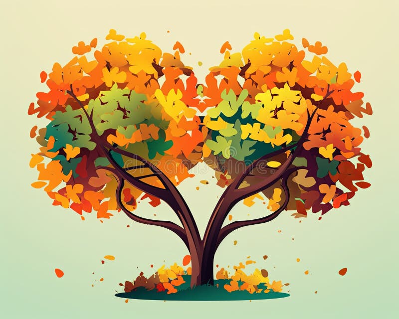 An Illustration of a Tree with Leaves Changing Colors Stock ...