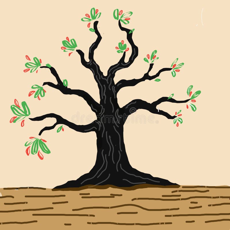 Illustration of a Tree with Leaves Growing on the Ground. Stock ...